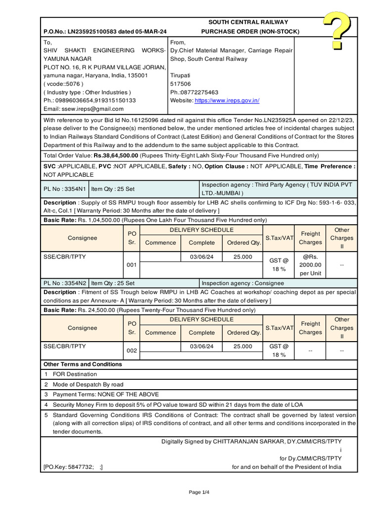 South Central Railway Purchase Order | PDF | Value Added Tax | Taxes