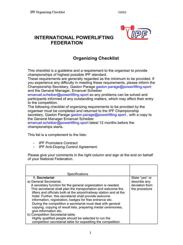 IPF_Organizing-checklist-V2022 | PDF | Computer Network | Computer Monitor