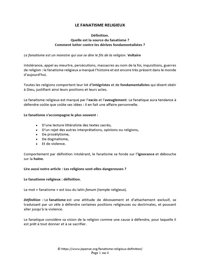 Définition du fanatisme religieux | PDF | Dieu | Fondamentalisme chrétien