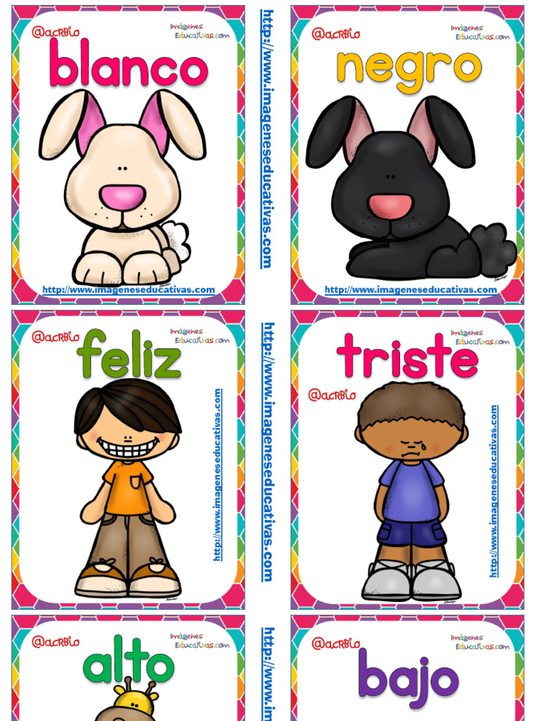 Tarjetas Opuestos Antonimos Parte 1 | PDF