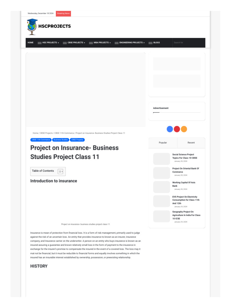 Hscprojects Com Project On Insurance Business Studies Class 11 | PDF ...