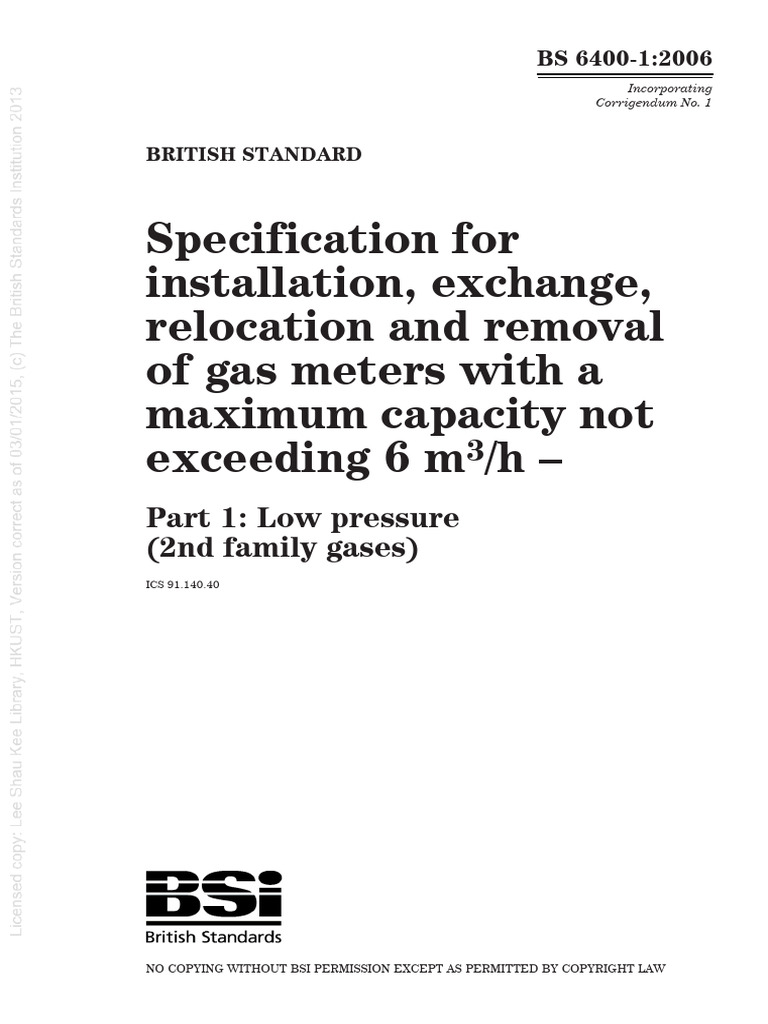 Specification For Installation, Exchange, Relocation and Removal of Gas ...