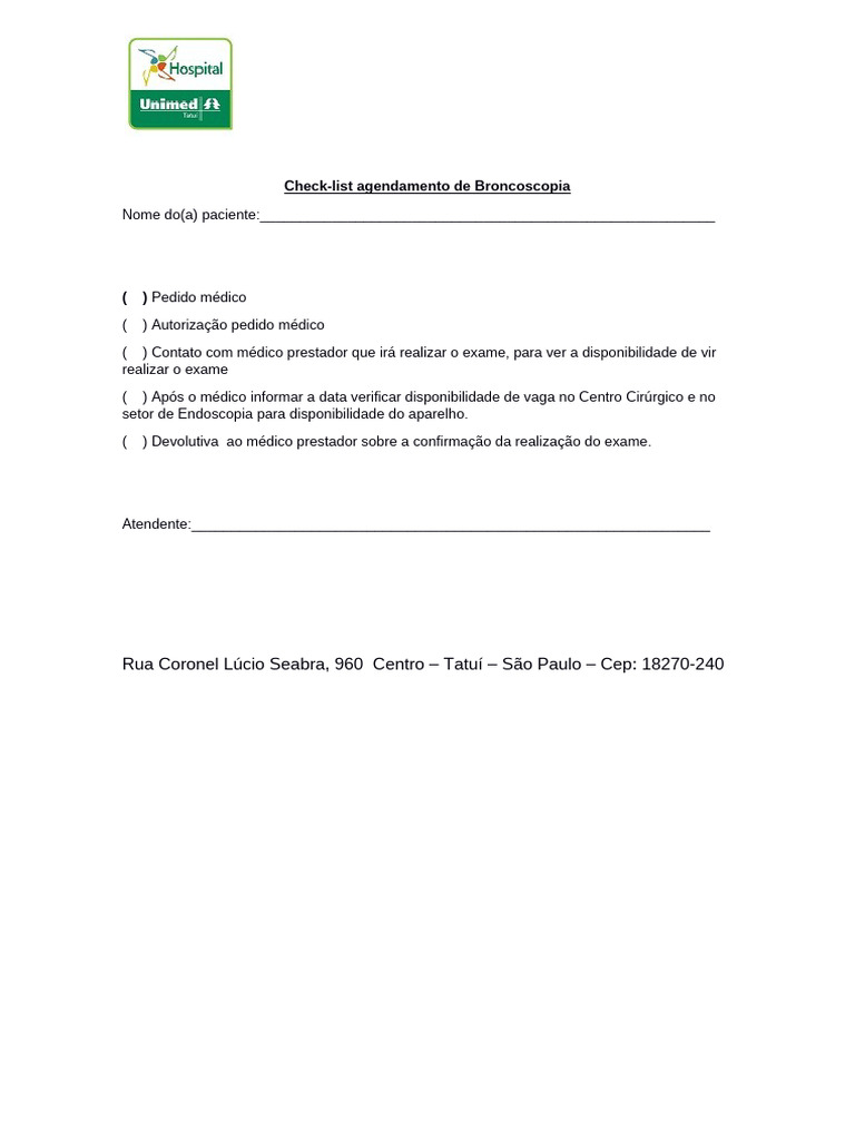 Check List para Agendamento de Broncos | PDF