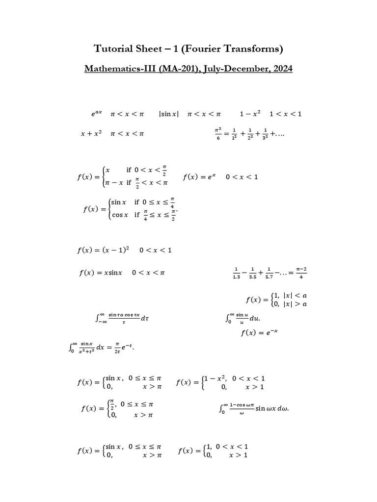 Tutorial Sheet_1_Fourier Transforms | PDF
