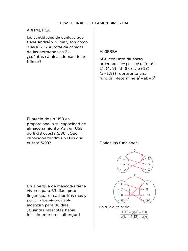 REPASO FINAL DE EXAMEN BIMESTRAL 1ero | PDF