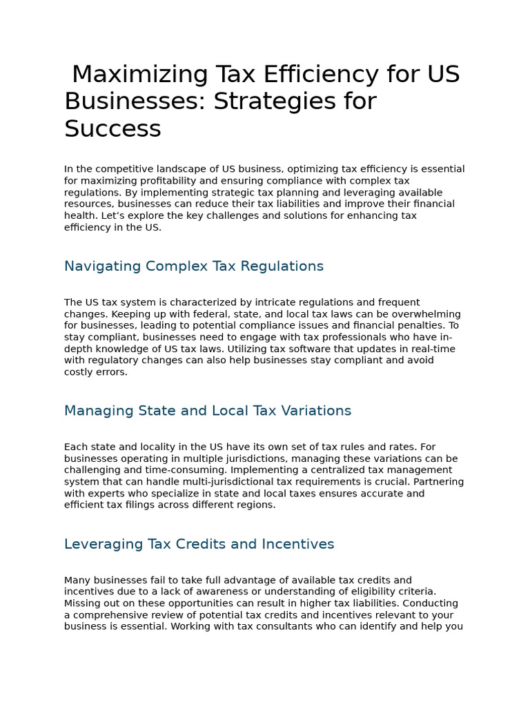Maximizing Tax Efficiency For US Businesses Strategies For Success ...