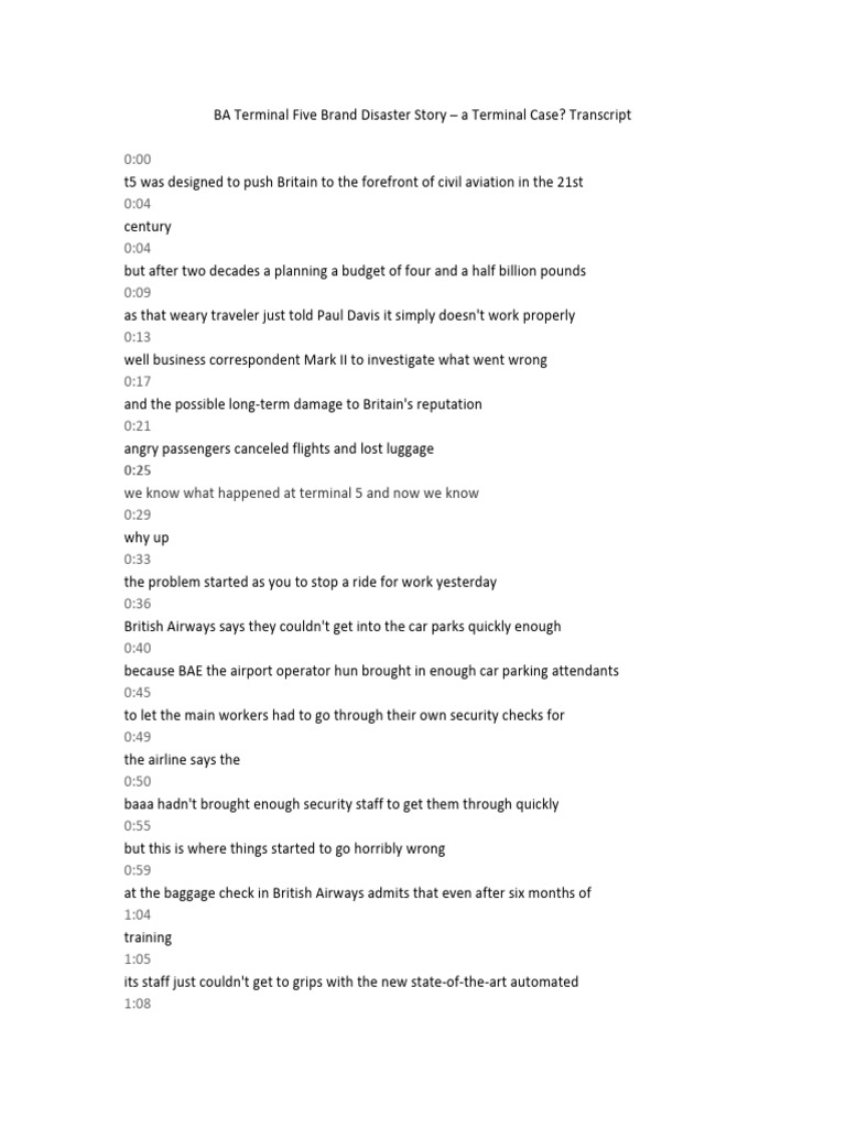 BATerminal Five Transcript-1 | PDF | Baggage | Airliner