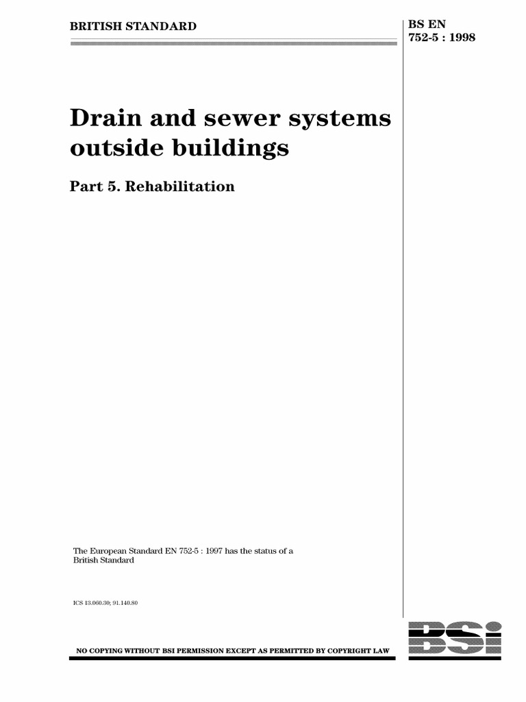 BS EN 752-5 1998 Drain & Sewer system outside the building | PDF
