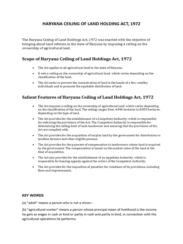 Haryana Land Ceiling Act Overview | PDF | Leasehold Estate | Common Law