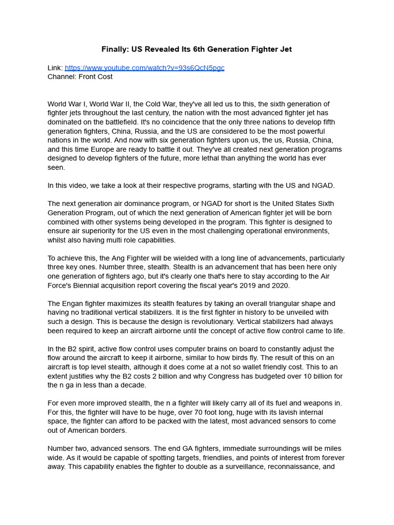 US Revealed Its 6th Generation Fighter Jet Hter Jet | PDF | Fighter ...