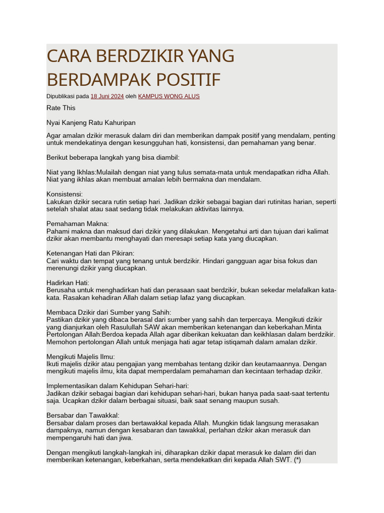 Cara Berdzikir Yang Berdampak | PDF