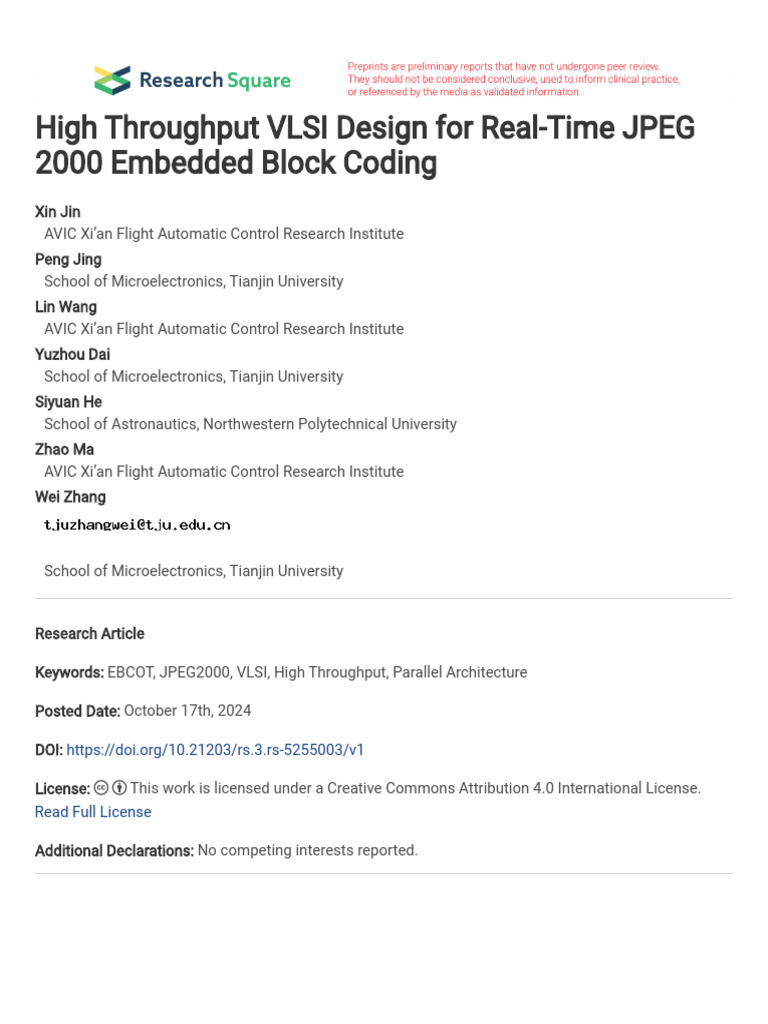 High Throughput VLSI Design For Real-Time JPEG 200 | PDF | Data ...