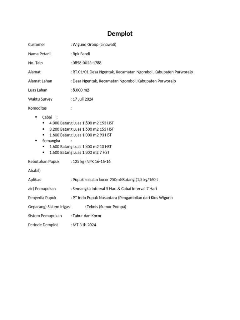 Demplot Pak Bandi (Wiguno Geparang) | PDF