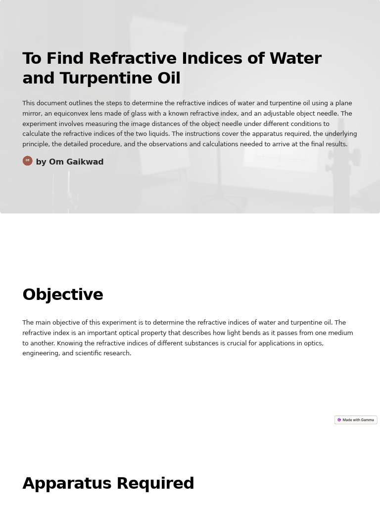 Refractive Index of Turpentine Oil | PDF | Refractive Index | Refraction