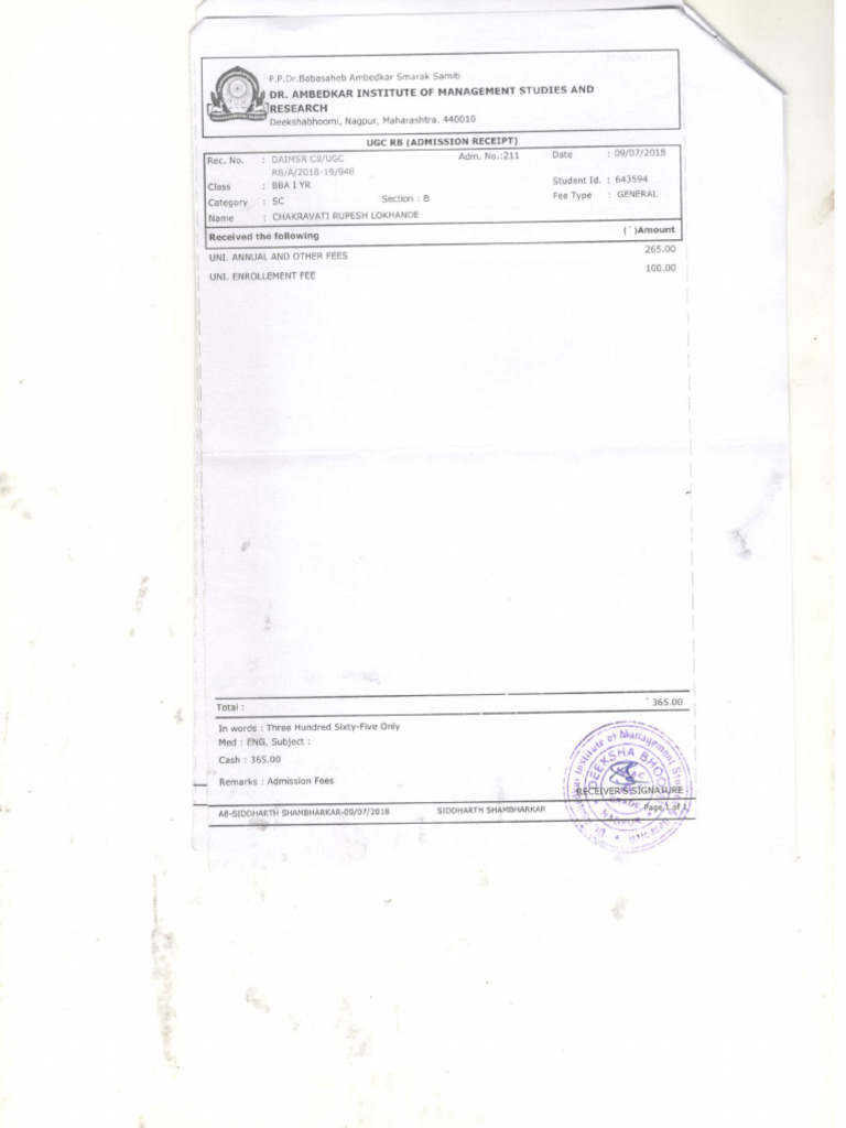Adm Slip 1st Year | PDF