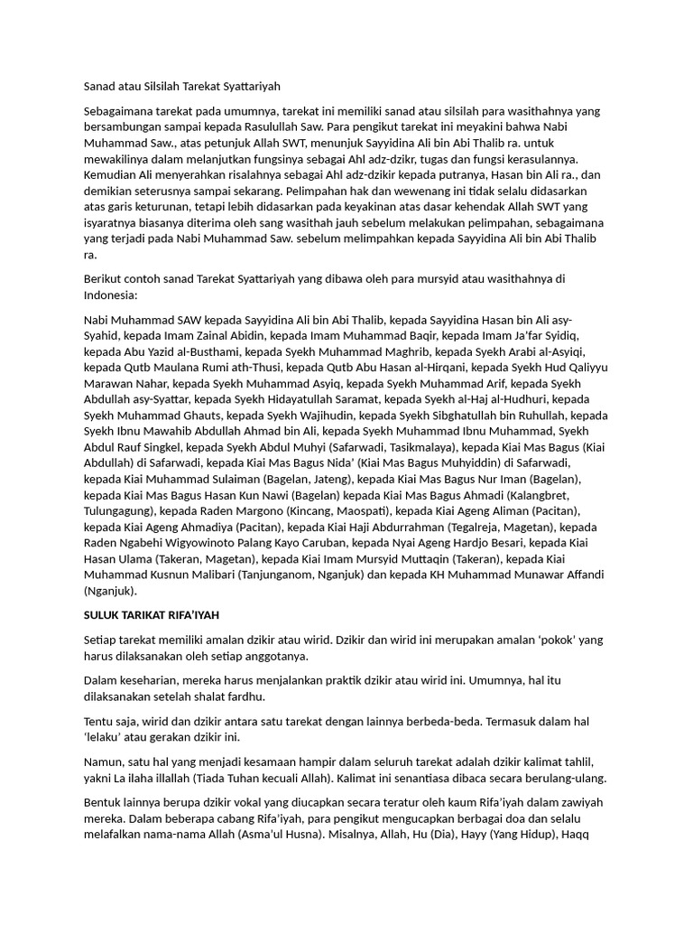 Sanad Atau Silsilah Tarekat Syattariyah | PDF