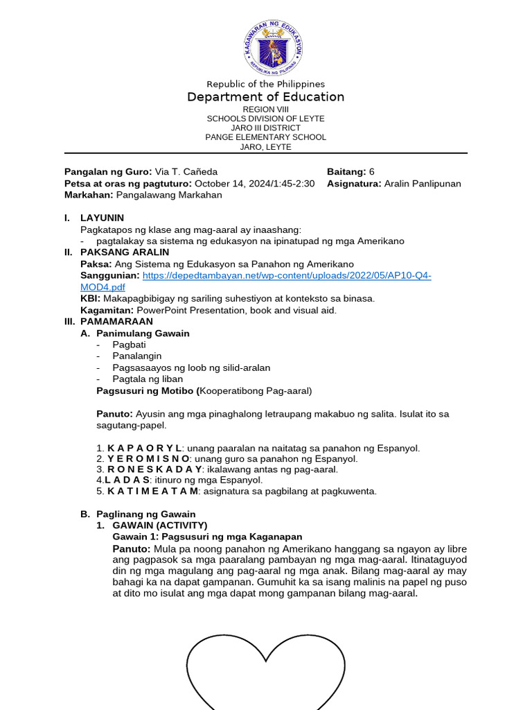 lesson plan in Araling Panlipunan | PDF