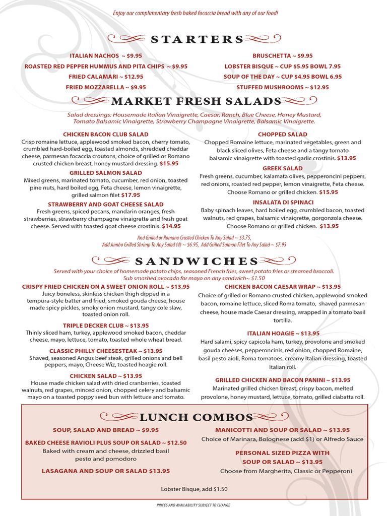 FALL-2022-LUNCH-MENU (1) | PDF | Pasta | Salad