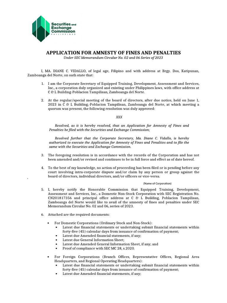 Application For Availment of Amnesty of Fines and Penalties.f5bfe3d1 ...