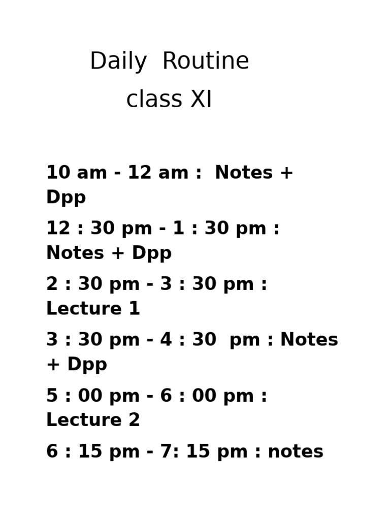Daily Routine Class XI | PDF