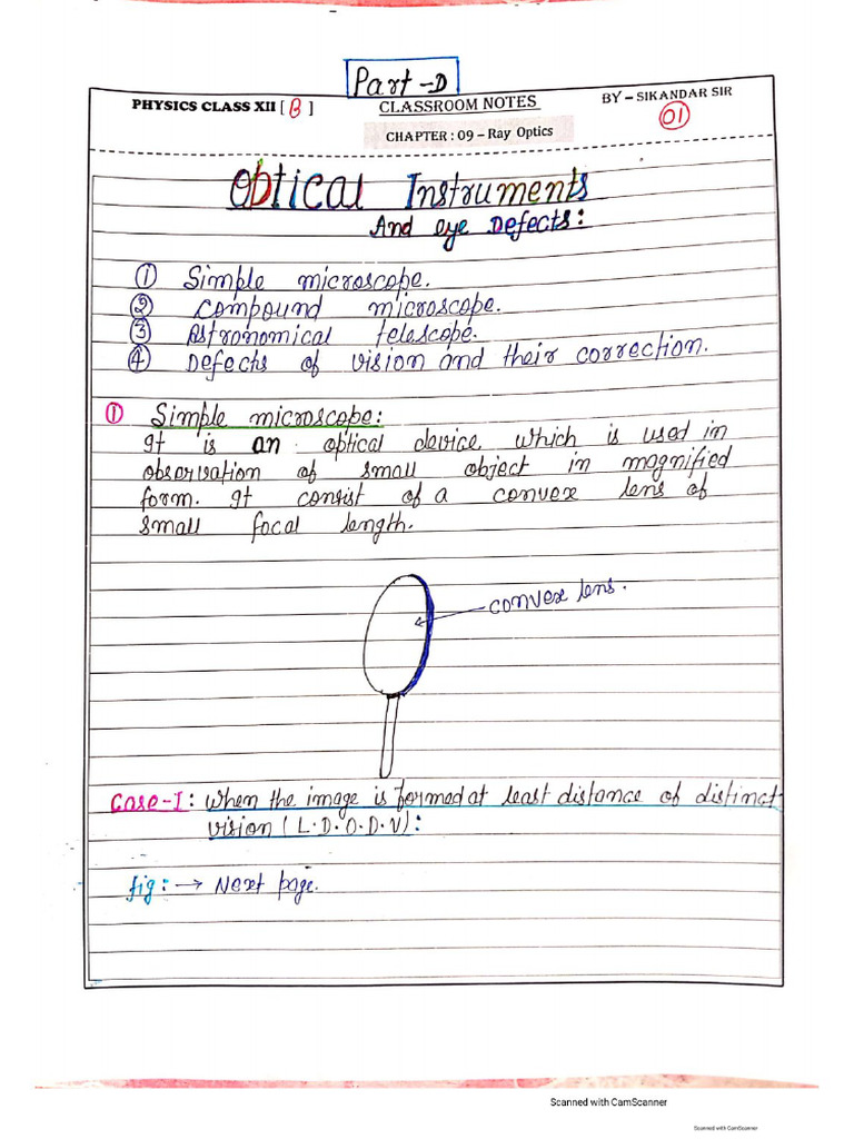 0 - RAY OPTICS PART - D (Optical Instruments and Eye Defects) | PDF