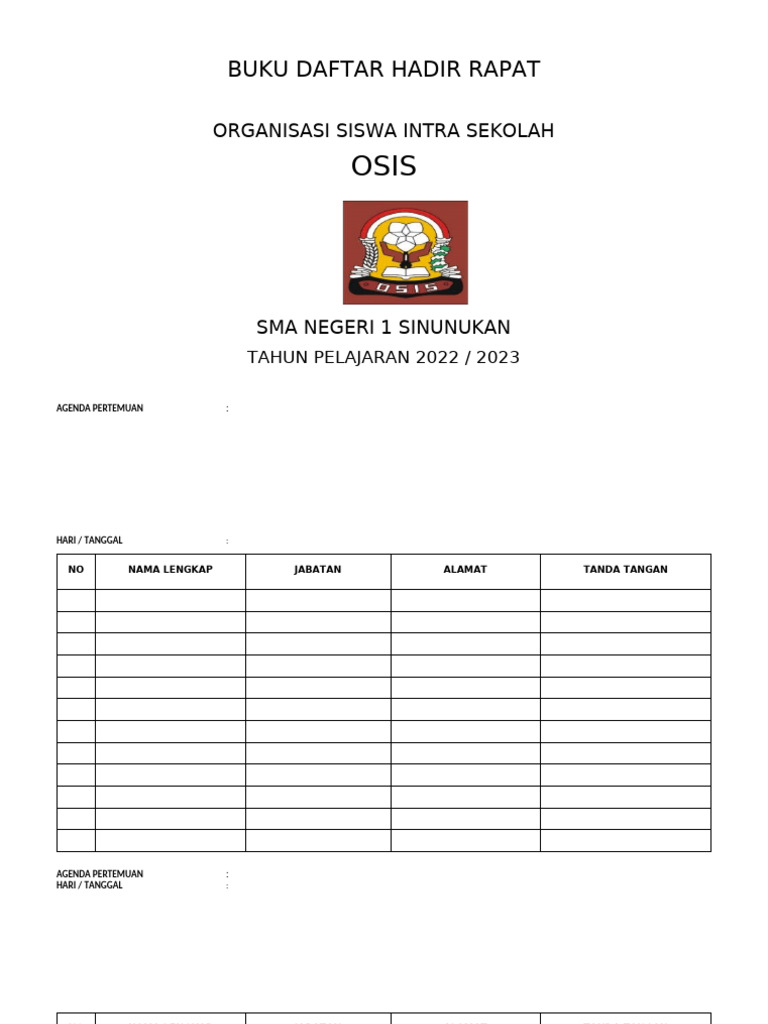 Buku Daftar Hadir Rapat Osis 2022 | PDF