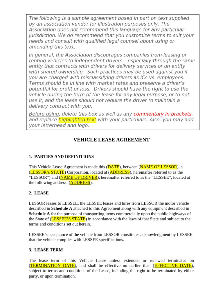 Sample Vehicle Lease | PDF | Lease | Arbitration