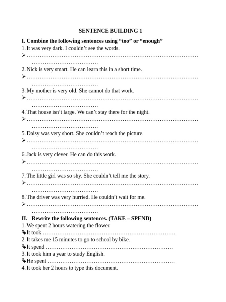 Sentence Building Exercises for Students | PDF