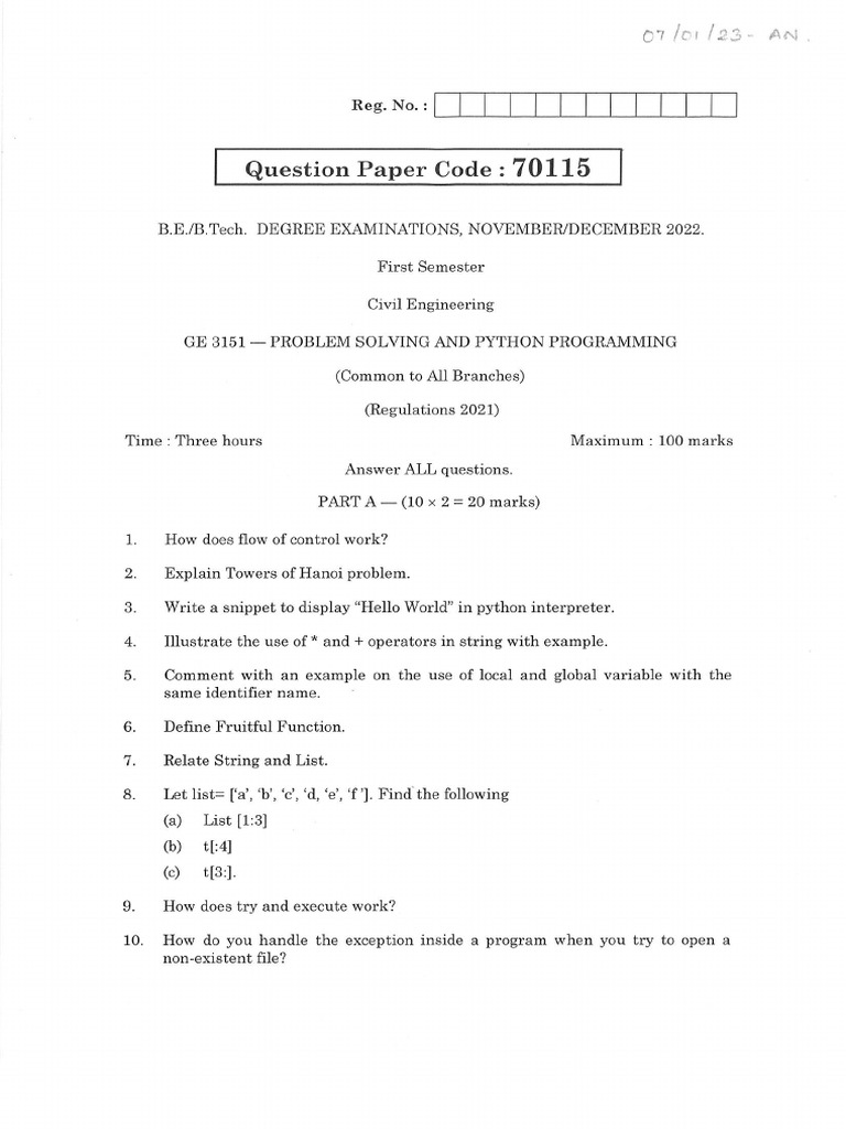 Problem Solving and Python Programming - GE3151 2021 Regulation ... Problem Solving and Python Programming - GE3151 2021 Regulation ...