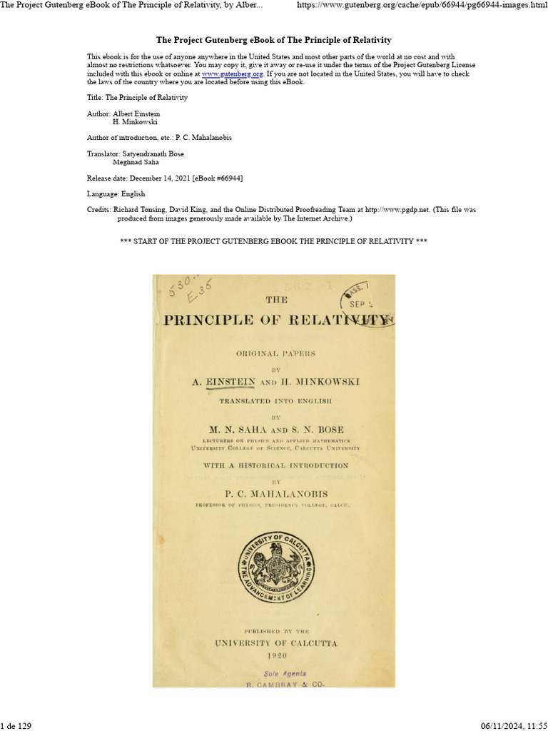 The Principle of Relativity eBook | PDF | Luminiferous Aether | Special Relativity