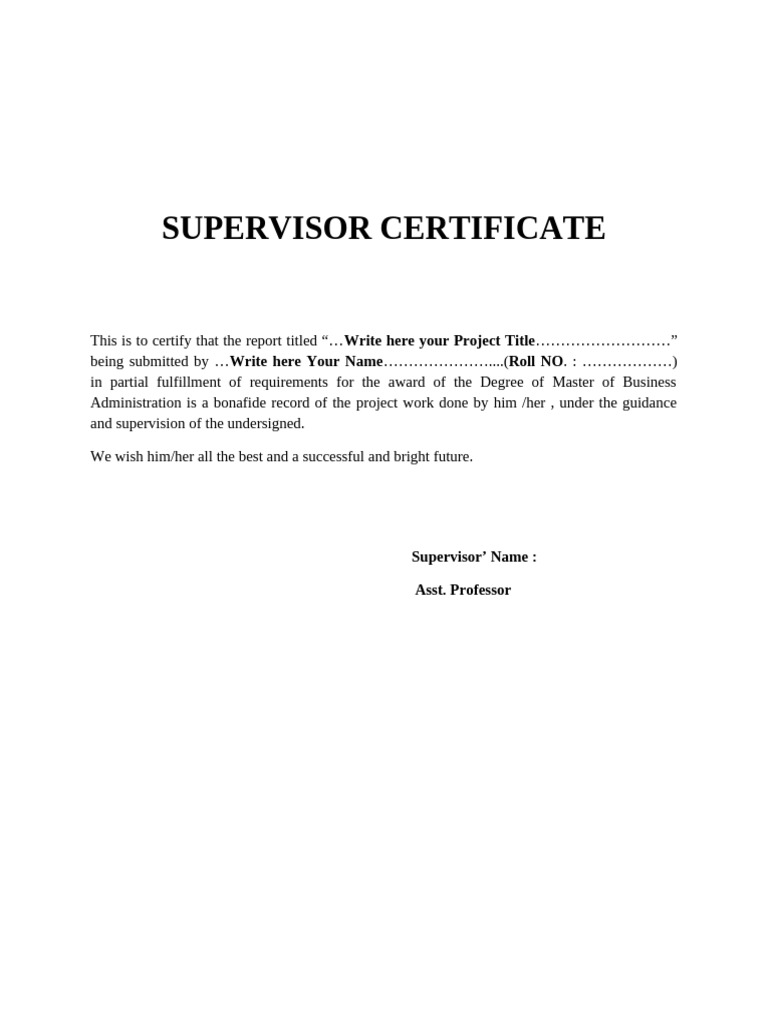 Supervisor Certificate | PDF