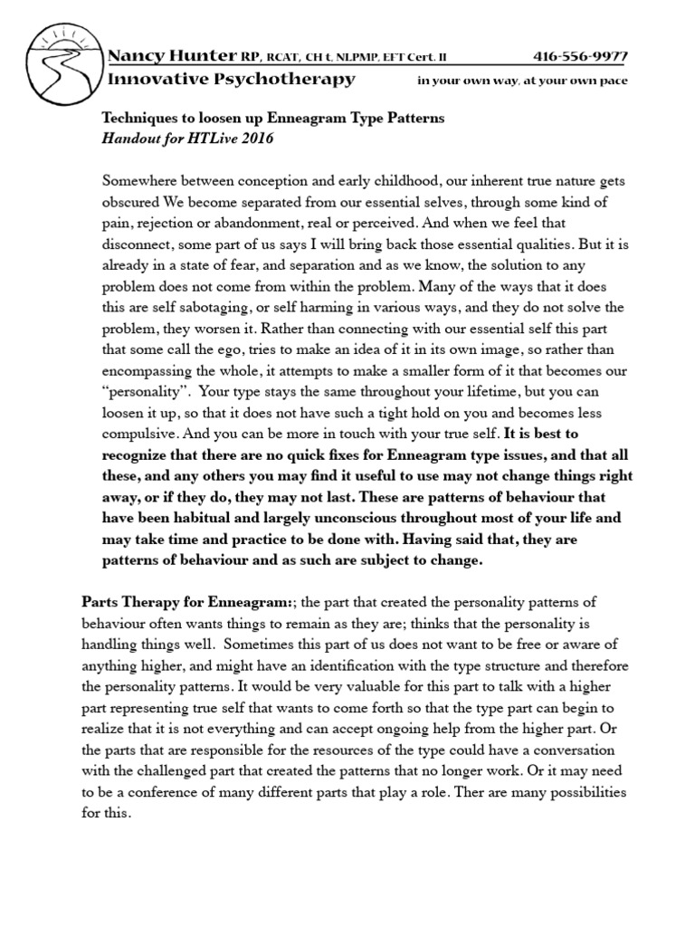 Nancy Hunter Handout Hypnotic Techniques For Enneagram | PDF ...