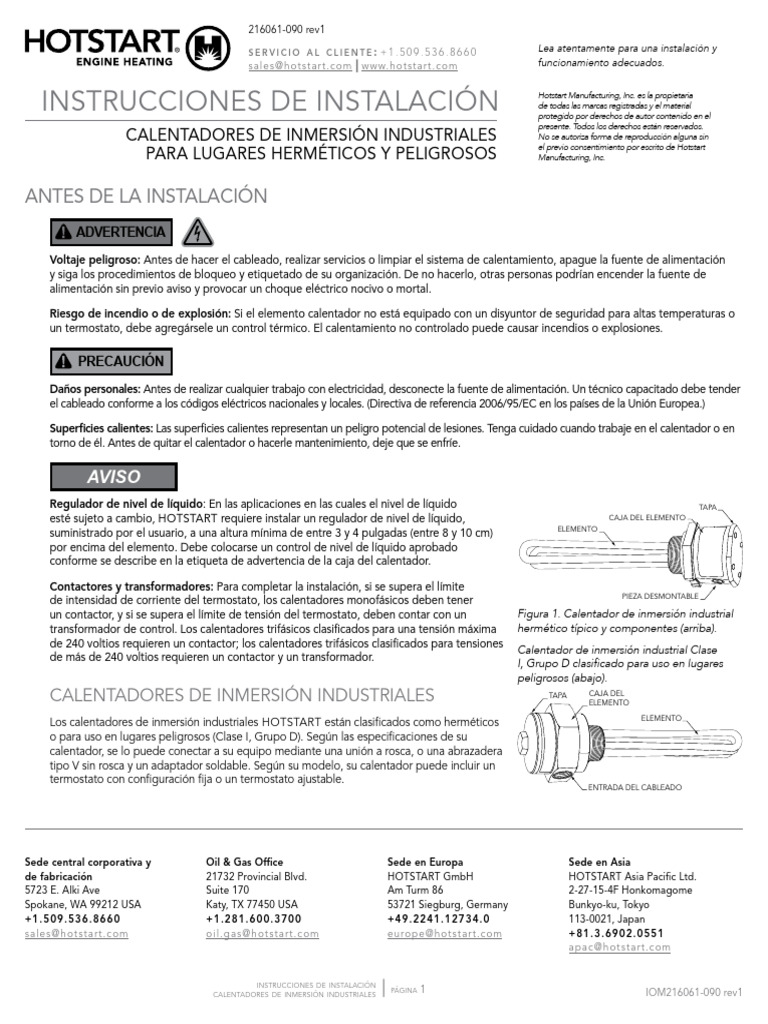 HOTSTART Manual Industrial Immersion Heater ES | PDF | Corriente eléctrica | Transformador