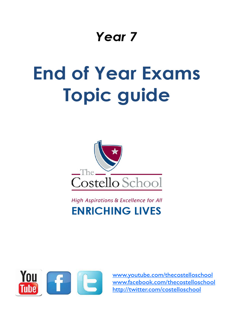 End of Year 7 Exam Topics 1 | PDF | Shape | Ratio