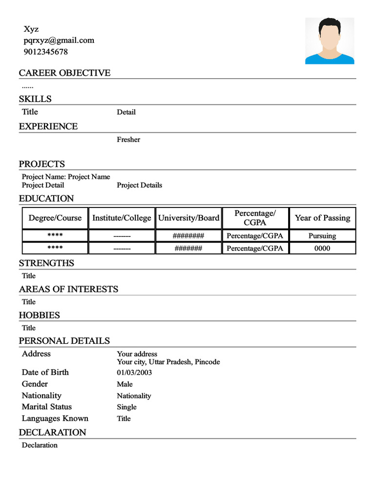 Resume XYZ Format1 | PDF