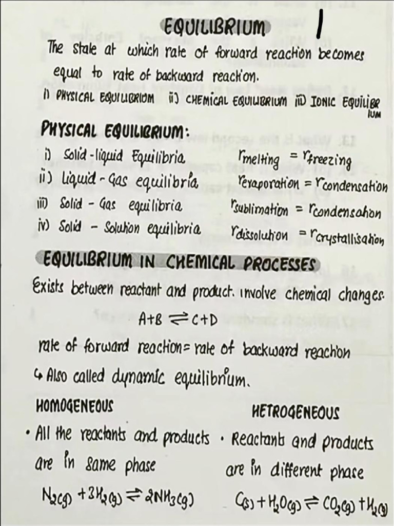 Equillibrium Short Notes | PDF | Chemical Equilibrium | Physical Sciences