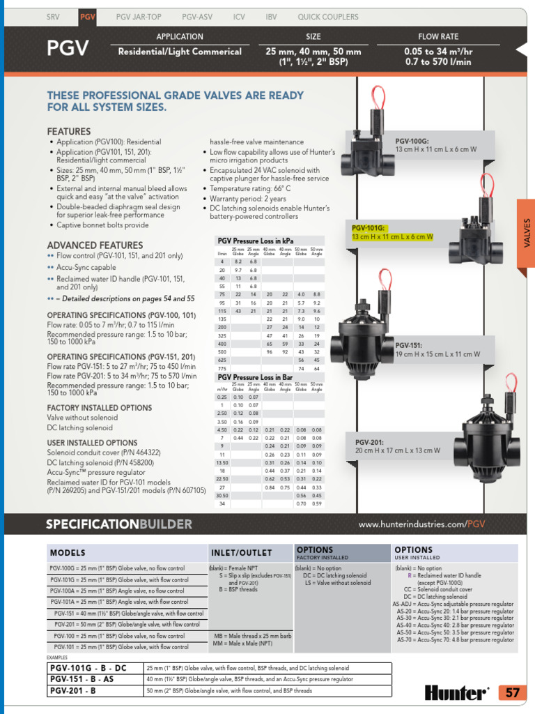 Hunter PGV Valve Overview and Specs | PDF | Valve | Plumbing