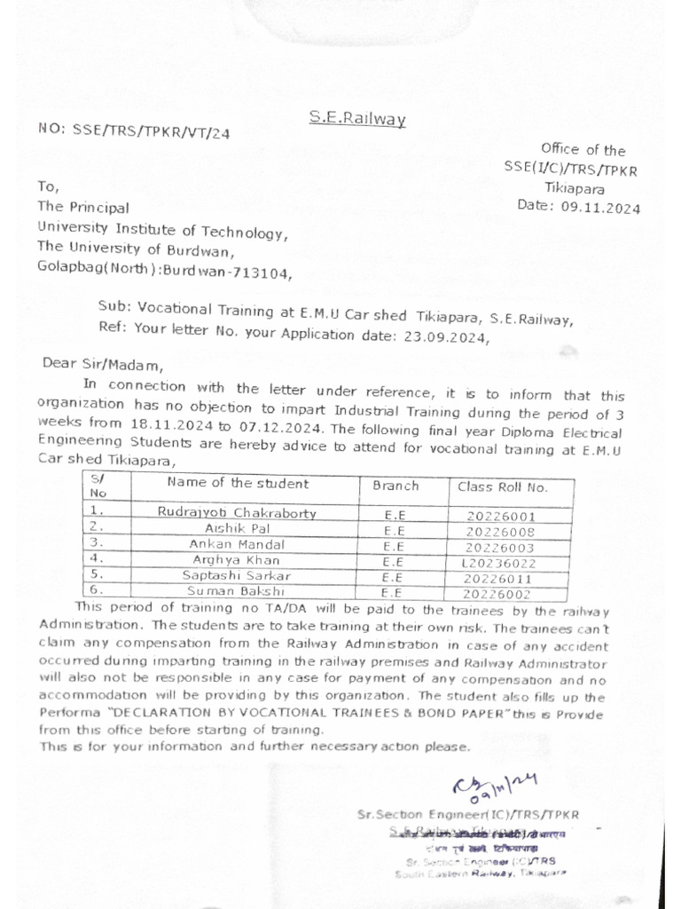 Letter For Vocational Training | PDF