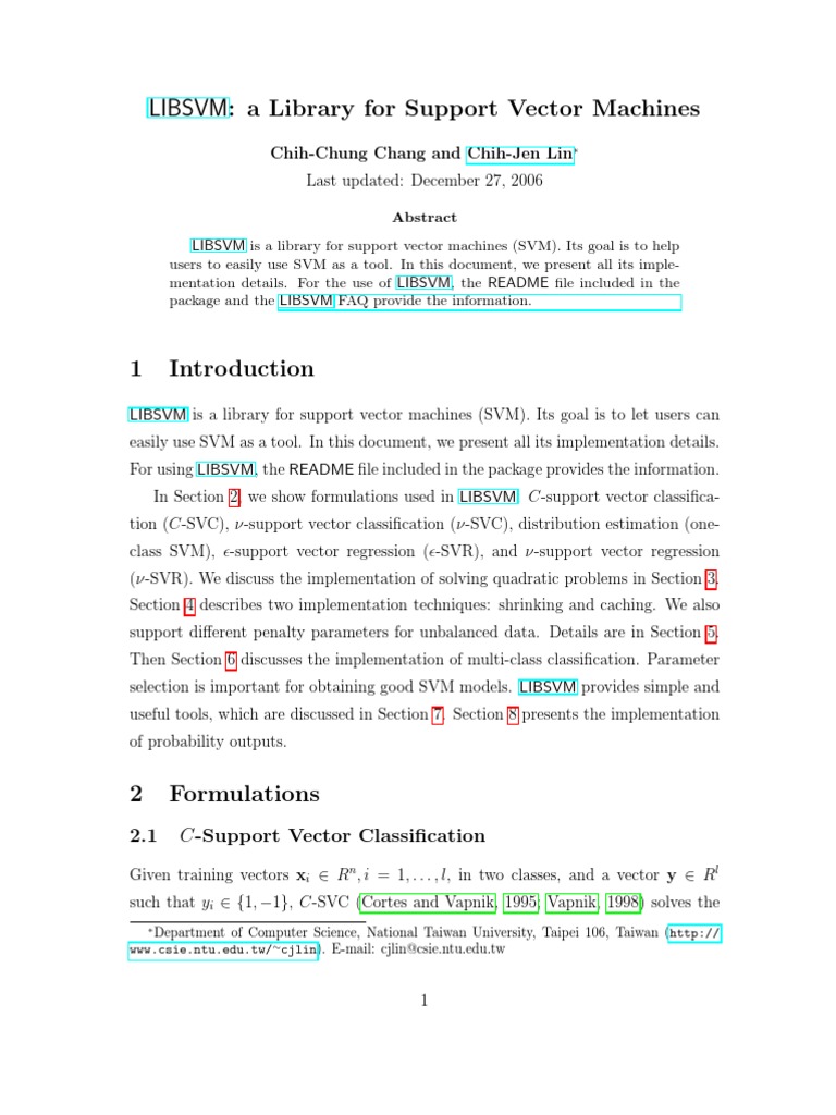 Libsvm A Library For Support Vector Machines Pdf Support Vector Machine Cross Validation