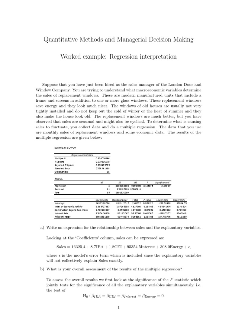 Regression Interpretation | PDF | Errors And Residuals | Coefficient Of Determination