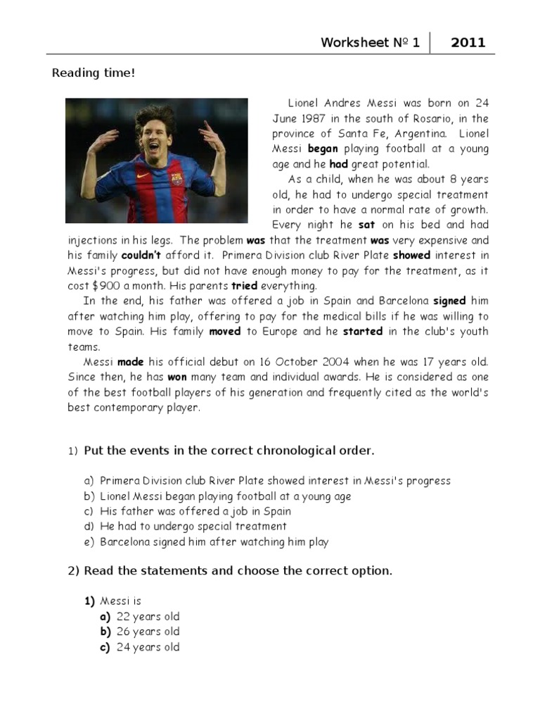 Reading Time!: Worksheet #1 | PDF | Lionel Messi | Sports