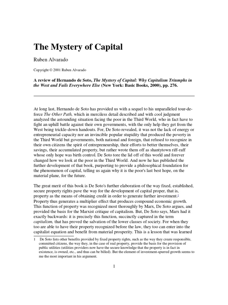 The Mystery of Capital: Ruben Alvarado | PDF | Property | Capitalism