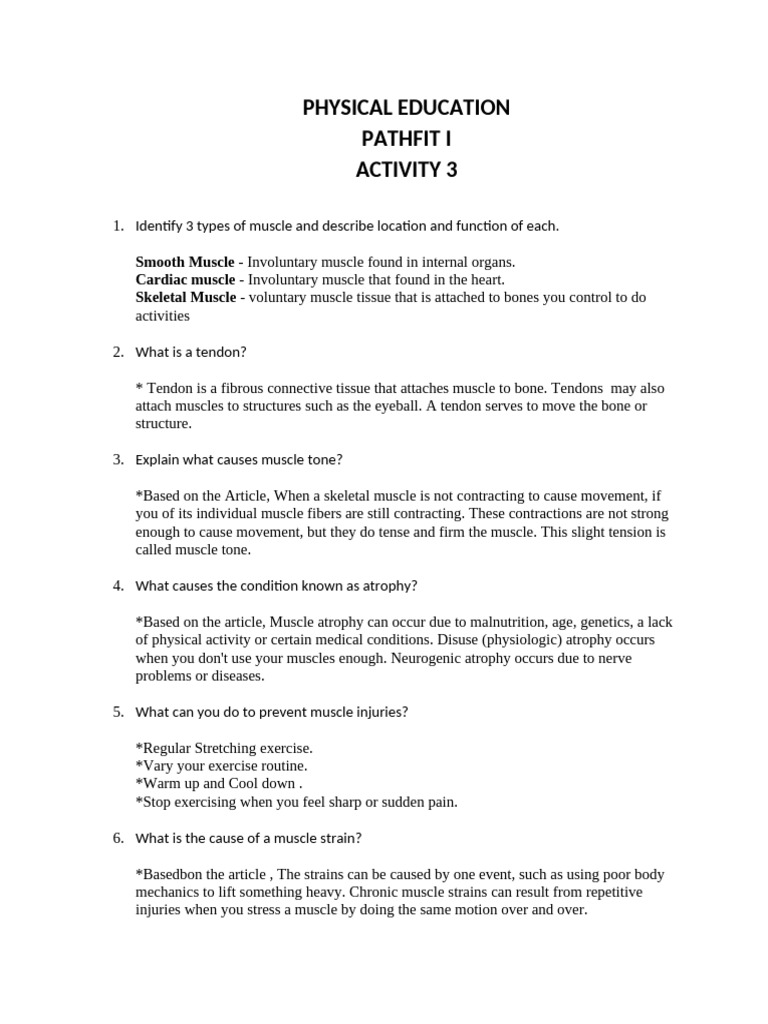 Shazel Marie - Activity 3 Pathfit 1 Muscles | PDF | Muscle | Skeletal Muscle