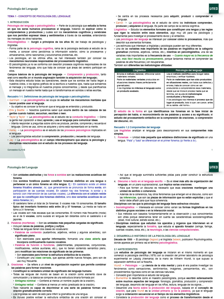 T1. Conceptos Clave | PDF | Psicolingüística | Lingüística