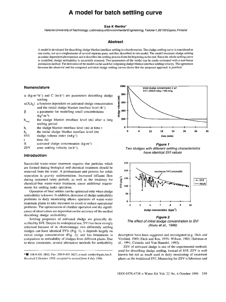 Batch Settling Curve Model for Sludge | PDF