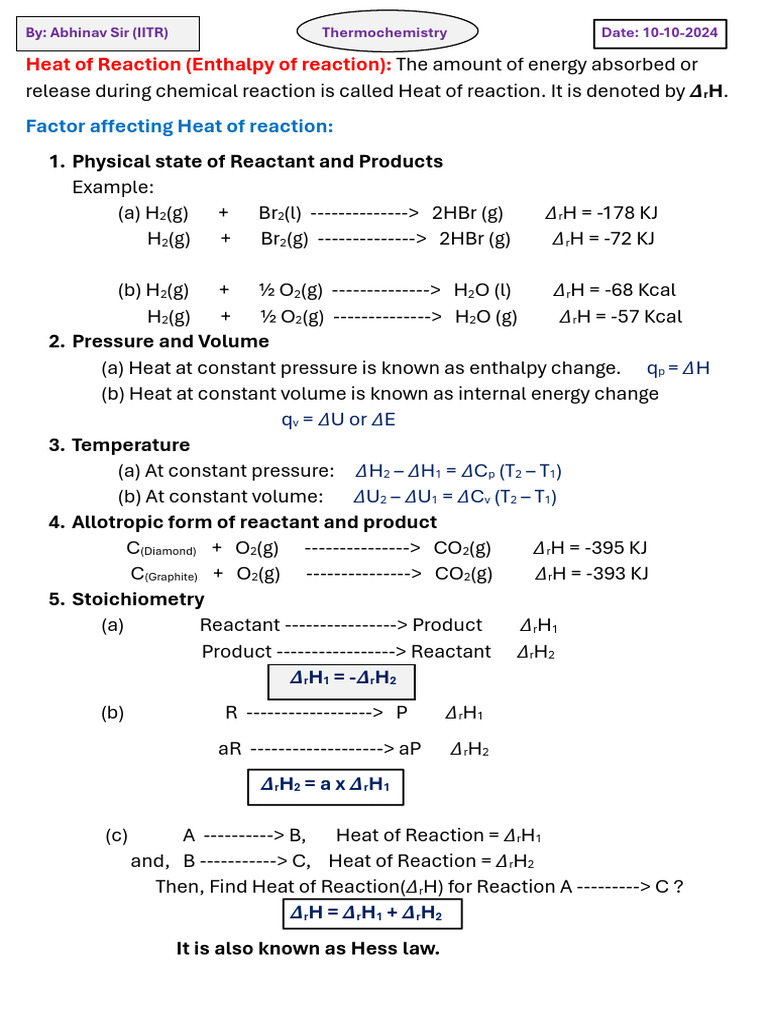 Thermochemistry notes | PDF | Enthalpy | Combustion