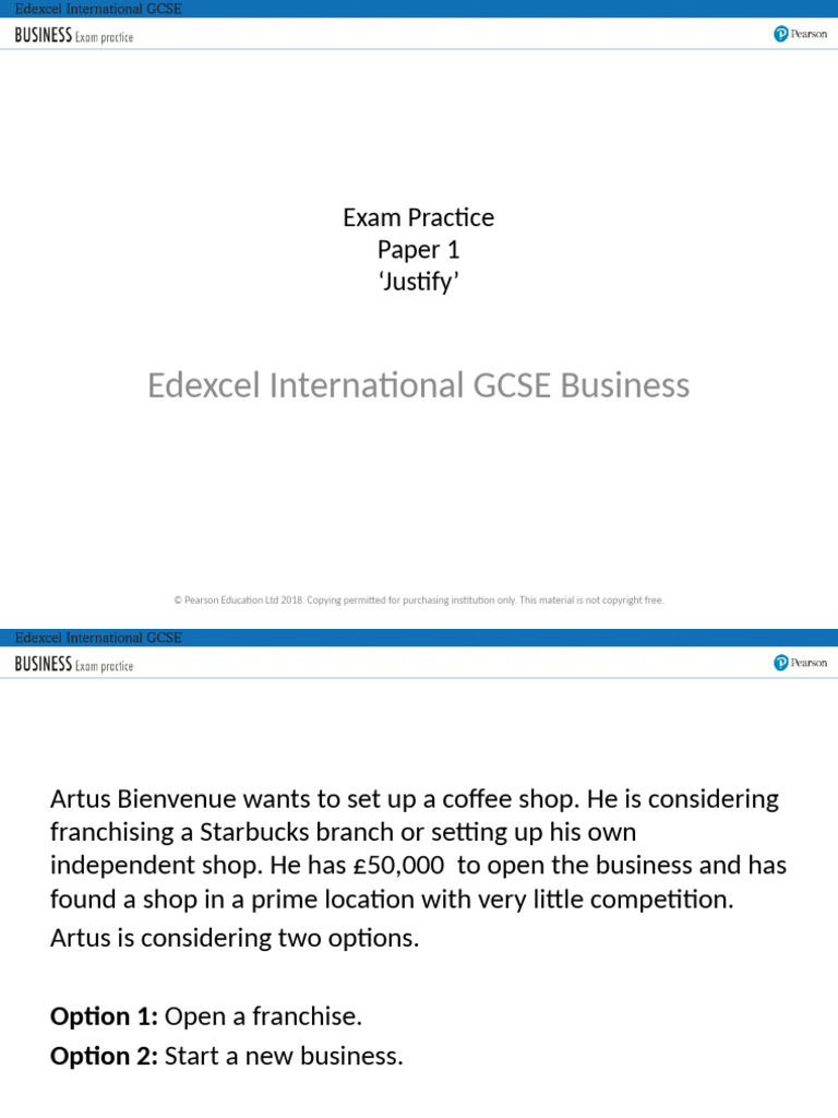 Exam Practice PAPER 1 Justify (1) | PDF | Franchising | Business