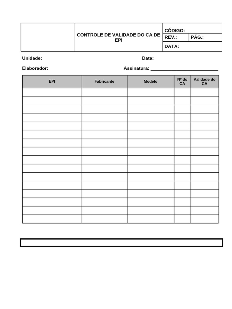 Modelo de Controle de Validade de CA de EPI | PDF