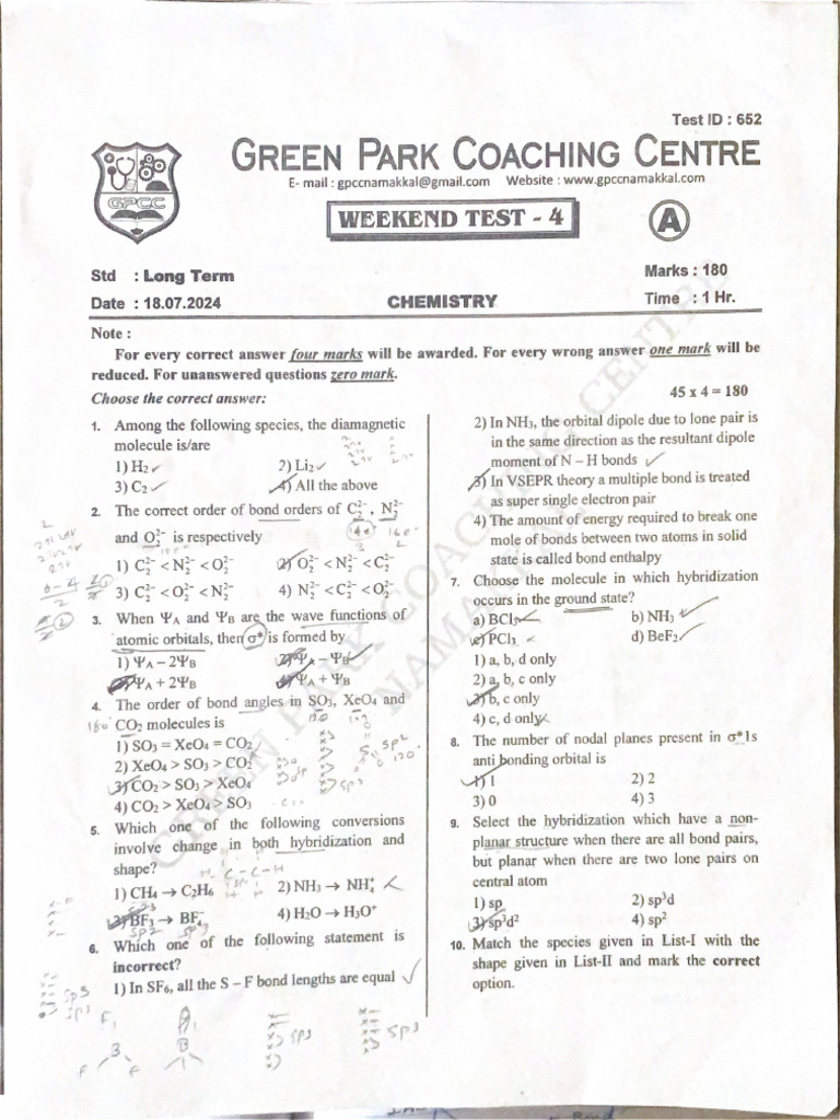 Chemistry question paper chemical bonding | PDF