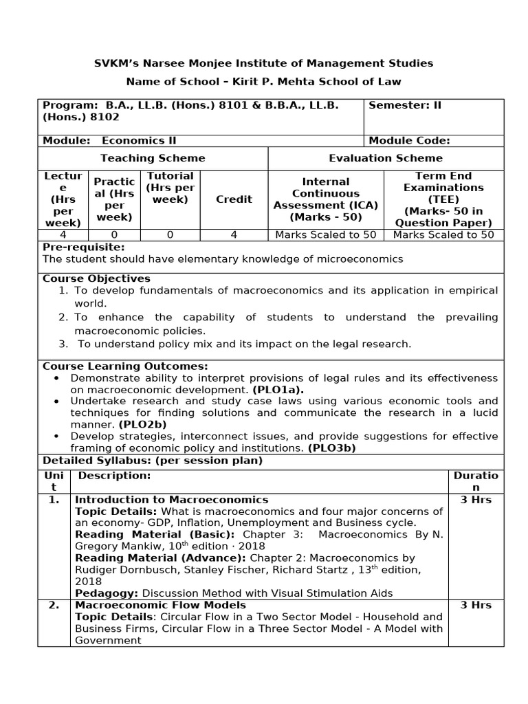 Economics Course Outline | PDF | Macroeconomics | Inflation